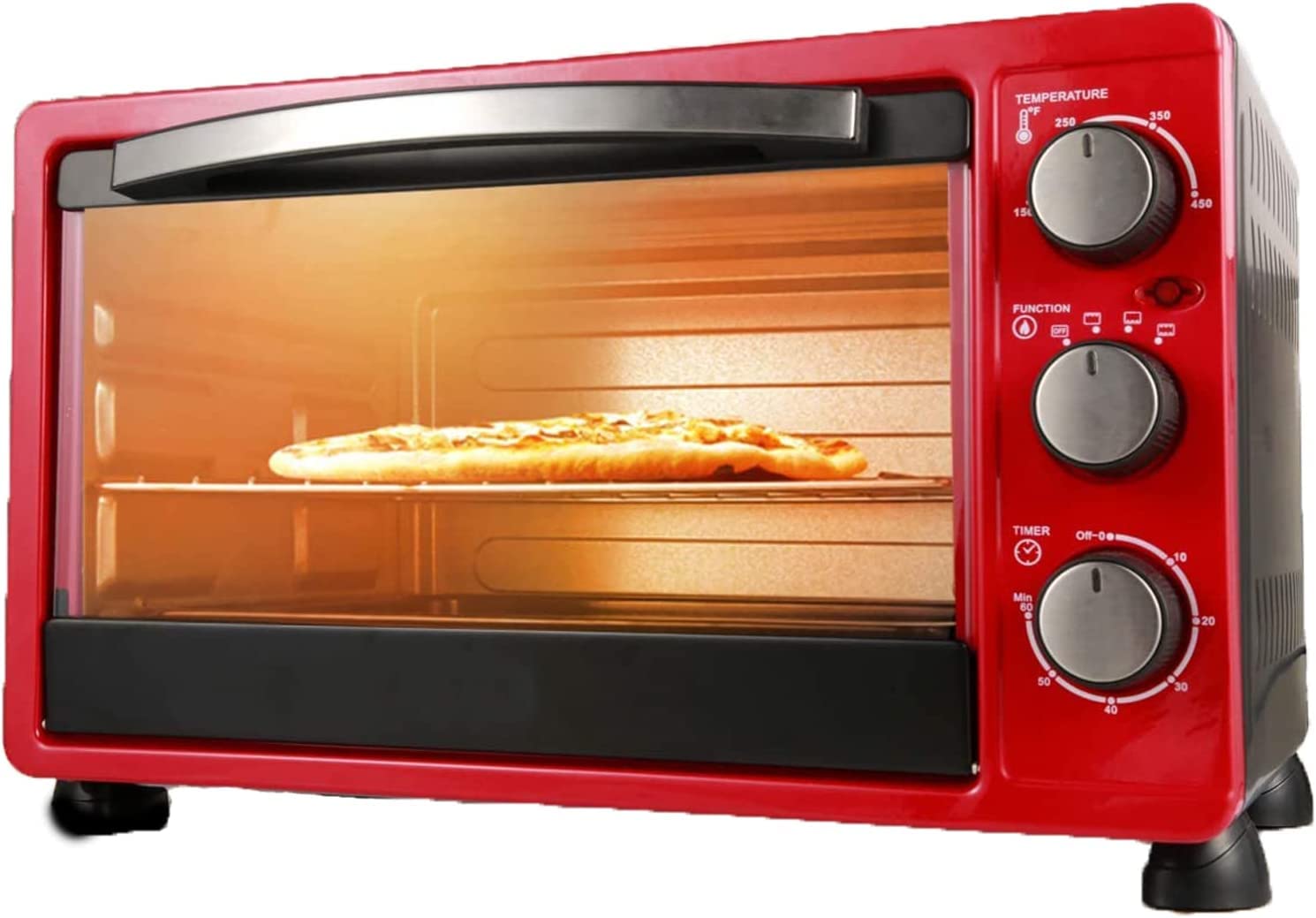 6-Slice Timer Convection Toaster Oven - with Baking Pan Rack & Crumb Tray (Red)
