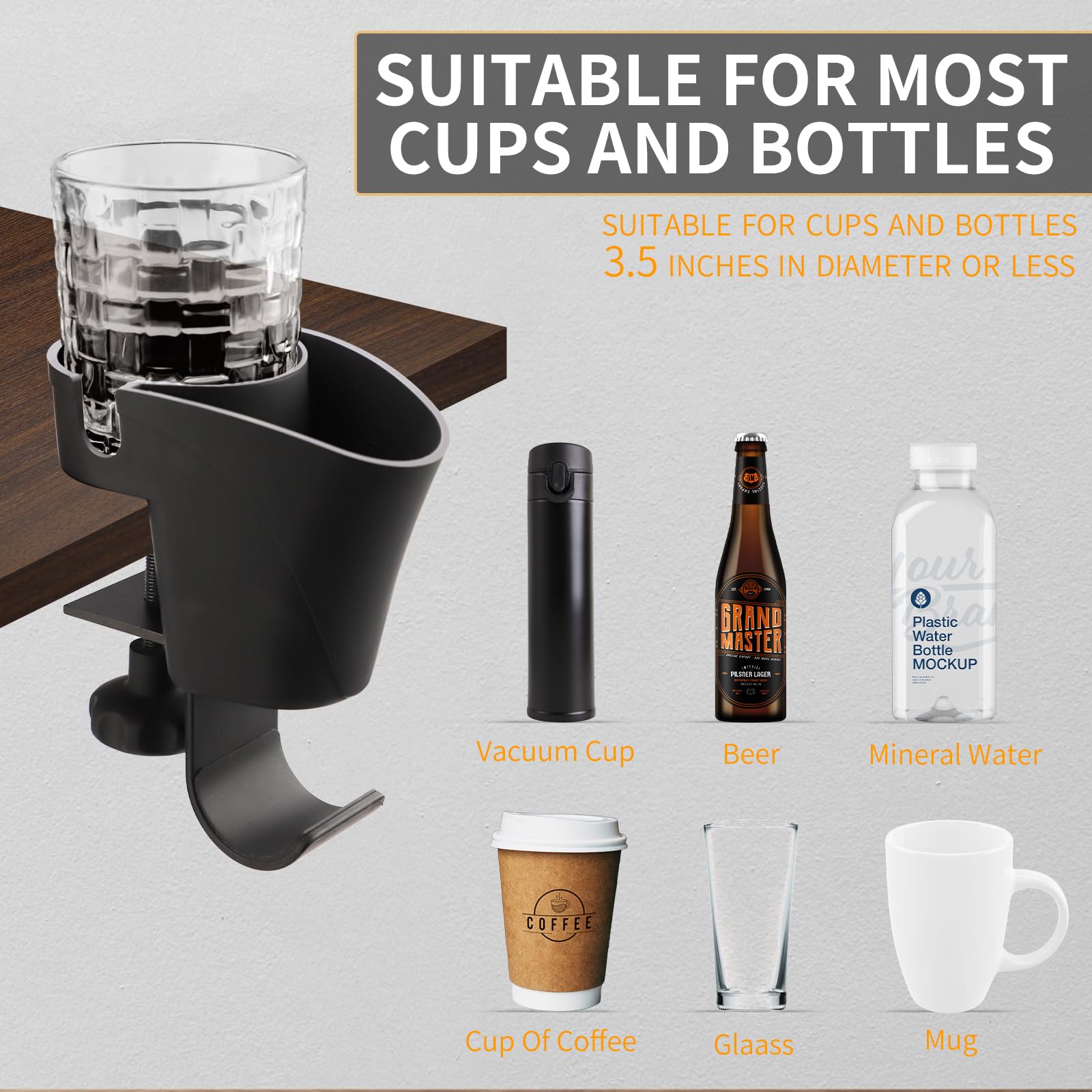 3 in 1 Desk Cup Holder - Organize Your Space with Headphone Hanger, Pen Holder, and Anti-Spill Cup Holder. Ideal for Water Bottles, Wheelchairs, Workstations, and Gaming Desk Accessories. (Black)