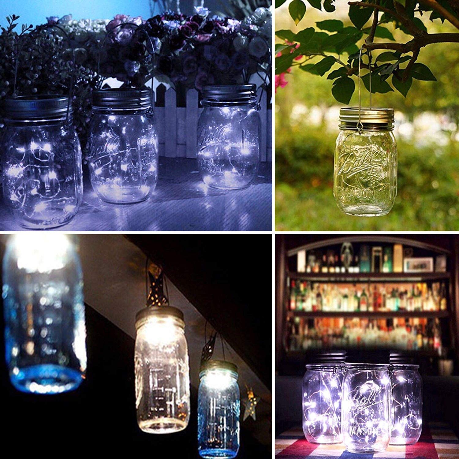 8 Pack Solar Mason Jar Lid String Lights,Cool White Waterproof String Fairy Star Firefly Lights with 8 Hangers included (No Jars),For Regular Mason Jar Patio Garden Wedding Lantern Table Decor