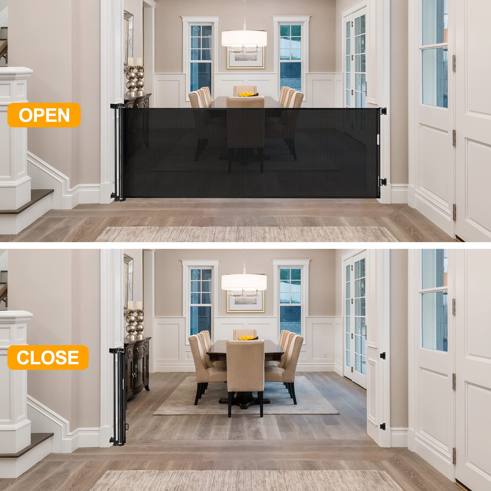 60" Extra Wide Retractable Baby/Dog Gate and 100" Extra Wide Retractable Baby/Dog Gate (Black)