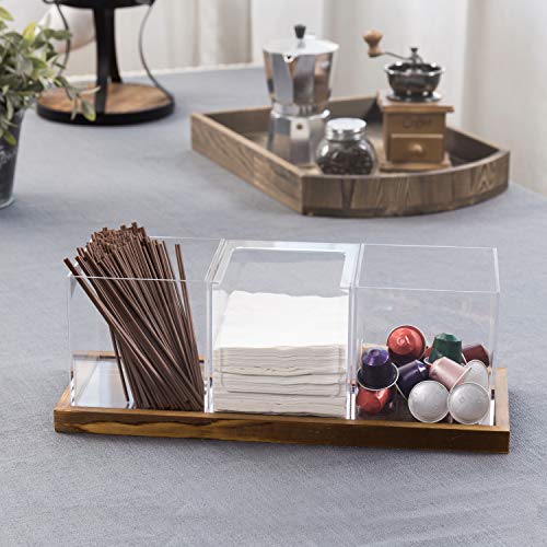 MyGift Acrylic Coffee & Tea Station Organizer with Wood Tray