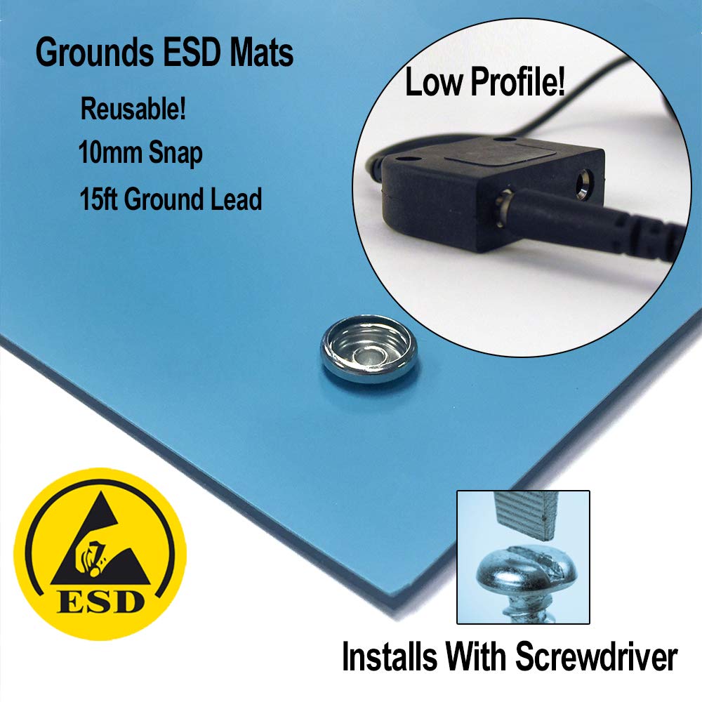 Alphastat Table Mat Grounding Kit - Universal Snap Kit and 15' 1 Meg Male Low Profile Ground Cord