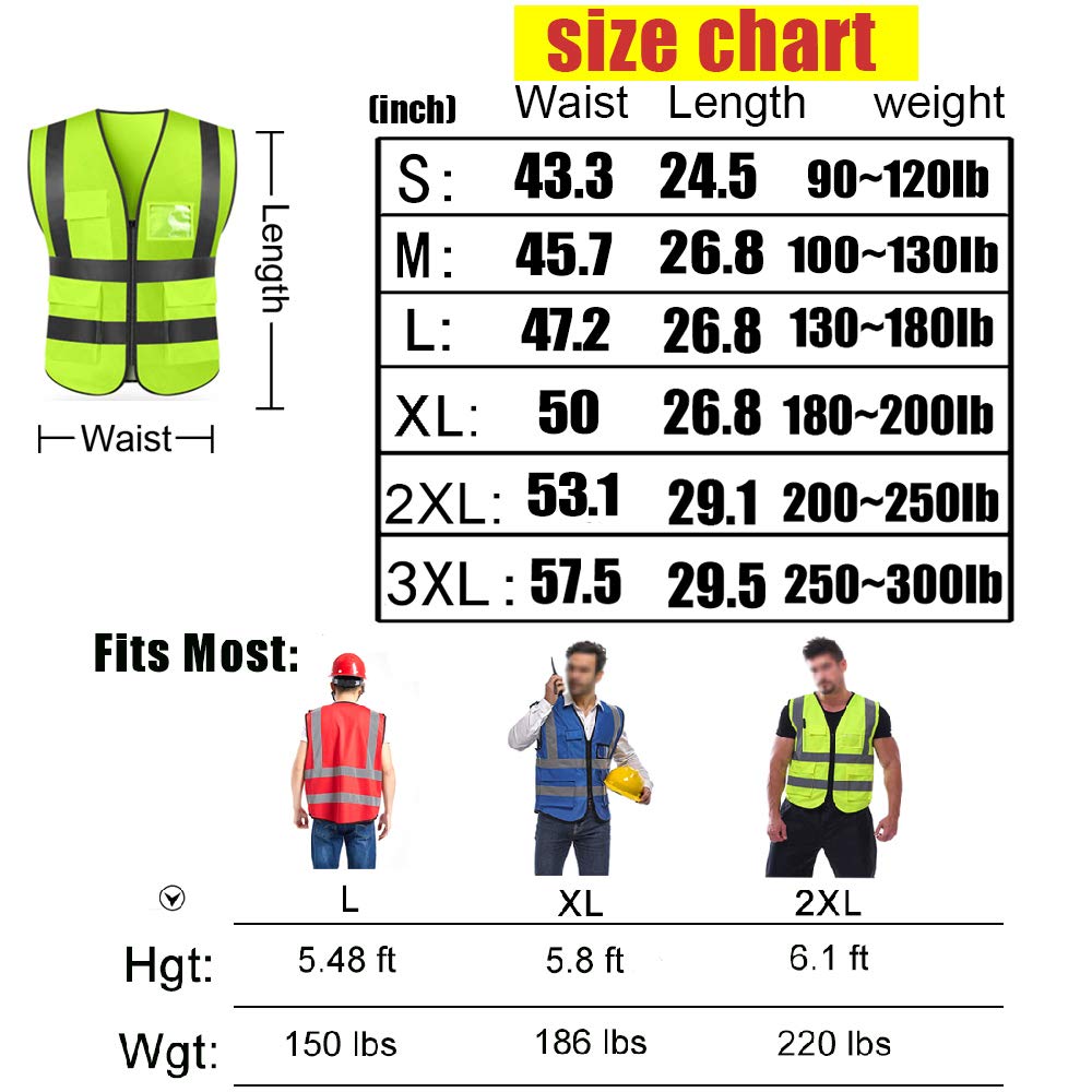 YOWESHOP High Visibility Safety Vest Custom Your Logo Protective Workwear 5 Pockets With Reflective Strips Outdoor Work Vest (Neon Yellow (L))