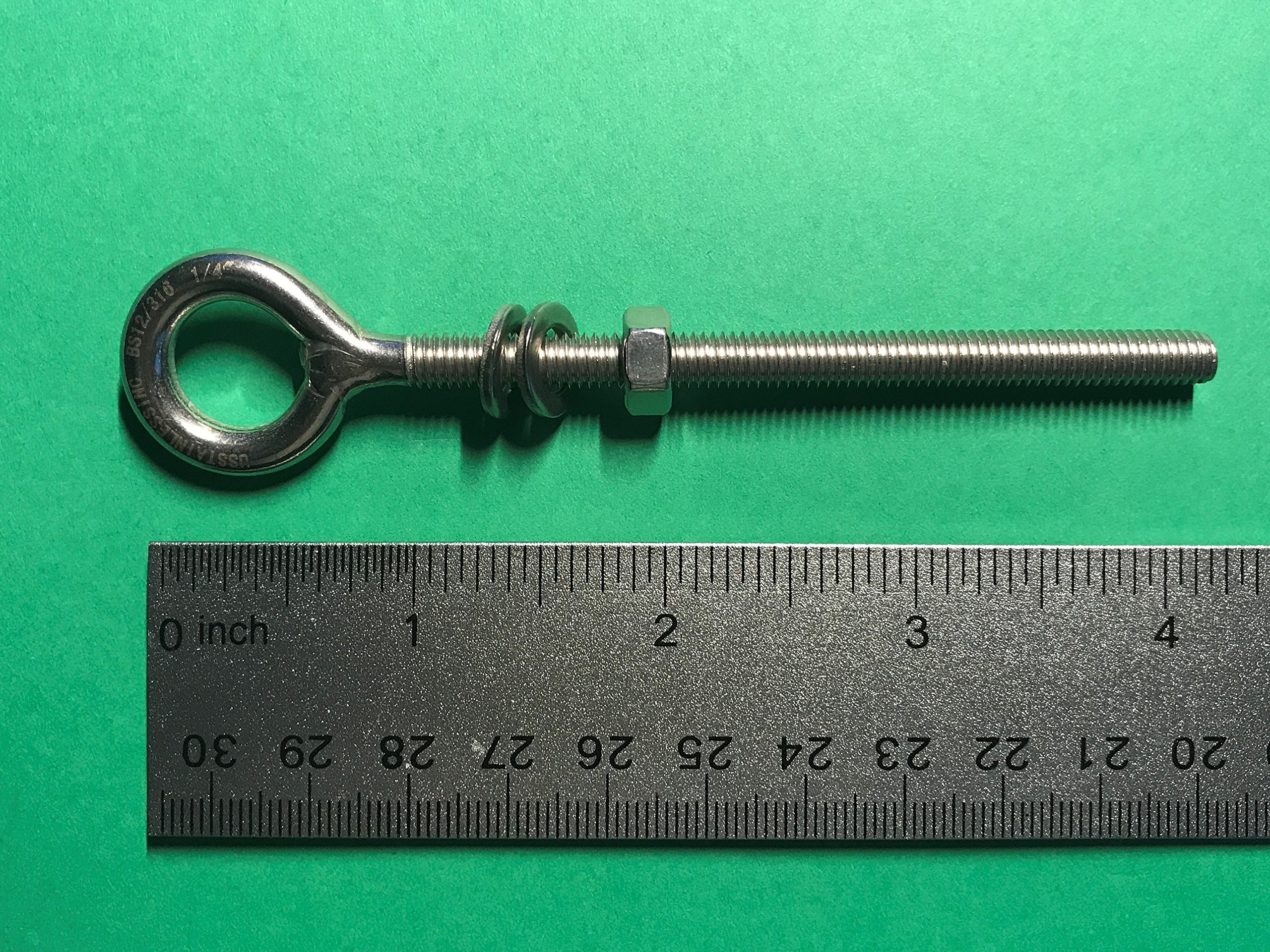 US STAINLESS 4 Pieces Stainless Steel 316 M6 Eye Bolt 6mm x 80mm (1/4" x 3 3/16") Marine Grade Pitch of 1