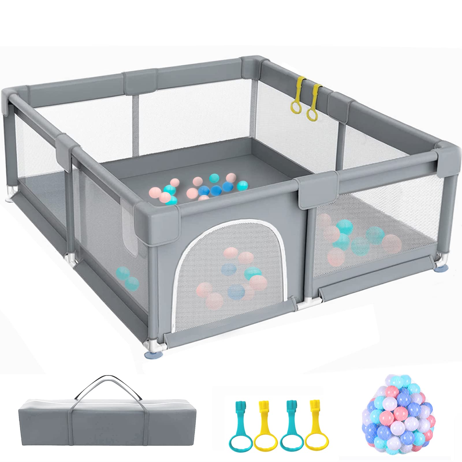 Bebikim Baby Playpen,Ball Pit for Babies and Toddlers,71"×59" Large Baby Ball Pit Indoor Baby Fence Play Area,Ball Pits with 30 Balls Infants Kids Activity Play Pen Center Light Grey