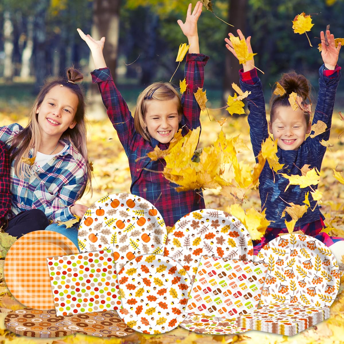 60Pcs Fall Plates and Napkins-Autumn Party Supplies Little Pumpkin Maple Leaf Dinnerware Kit for Thanksgiving,Birthday,Baby Shower