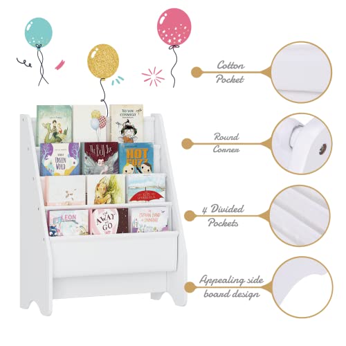 UTEX Kids Sling Bookshelf, Kids Bookshelf with Organizer, Kids Magazine Rack - Book Rack for Kids,Book Organizer (White)