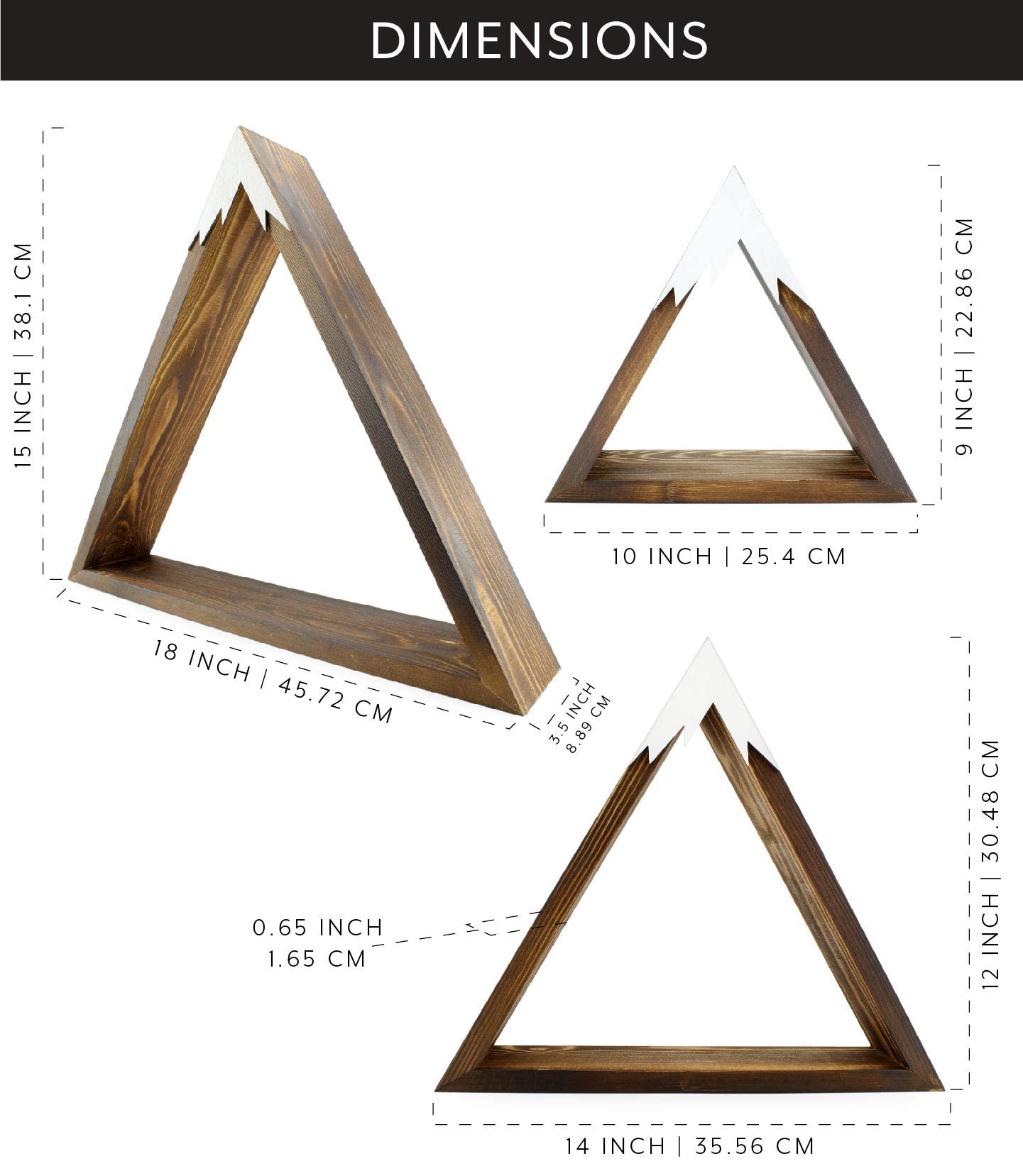 AuldHome Design Rustic Boho Mountain Shelves (Nesting Set of 3); Mountain-Shaped Wooden Floating Decorative Shelves