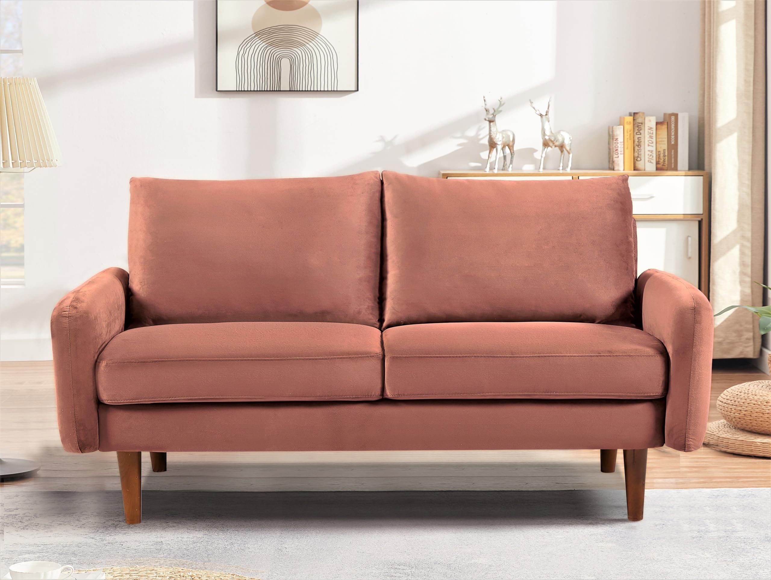 Container Furniture Direct Kent Velvet Loveseat Sofa for Modern Living Rooms and Compact Spaces, Comfy 2 Seater Couch Studio Apartment Furniture with Sleek Design, Rose