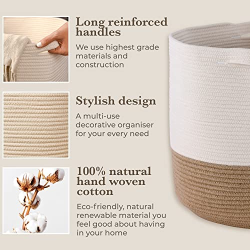 GooBloo Large Cotton Rope Woven Basket - 18" x 17β Tall Decorative Storage Basket for Living Room, Toys or Blankets - Wicker Blanket Basket with Handles, Blanket Baskets or Cute Baby Laundry Hamper