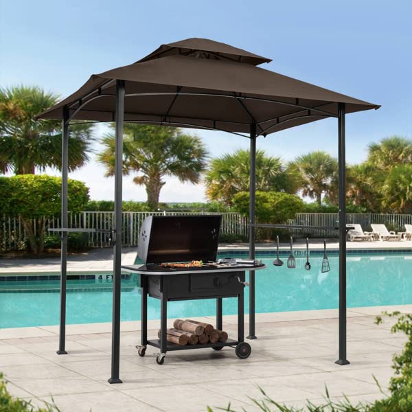 8x5ft Double Tier Grill Gazebo, Outdoor BBQ Shelter Tent Canopy with Steel Frame, Hooks and Mesh Tables