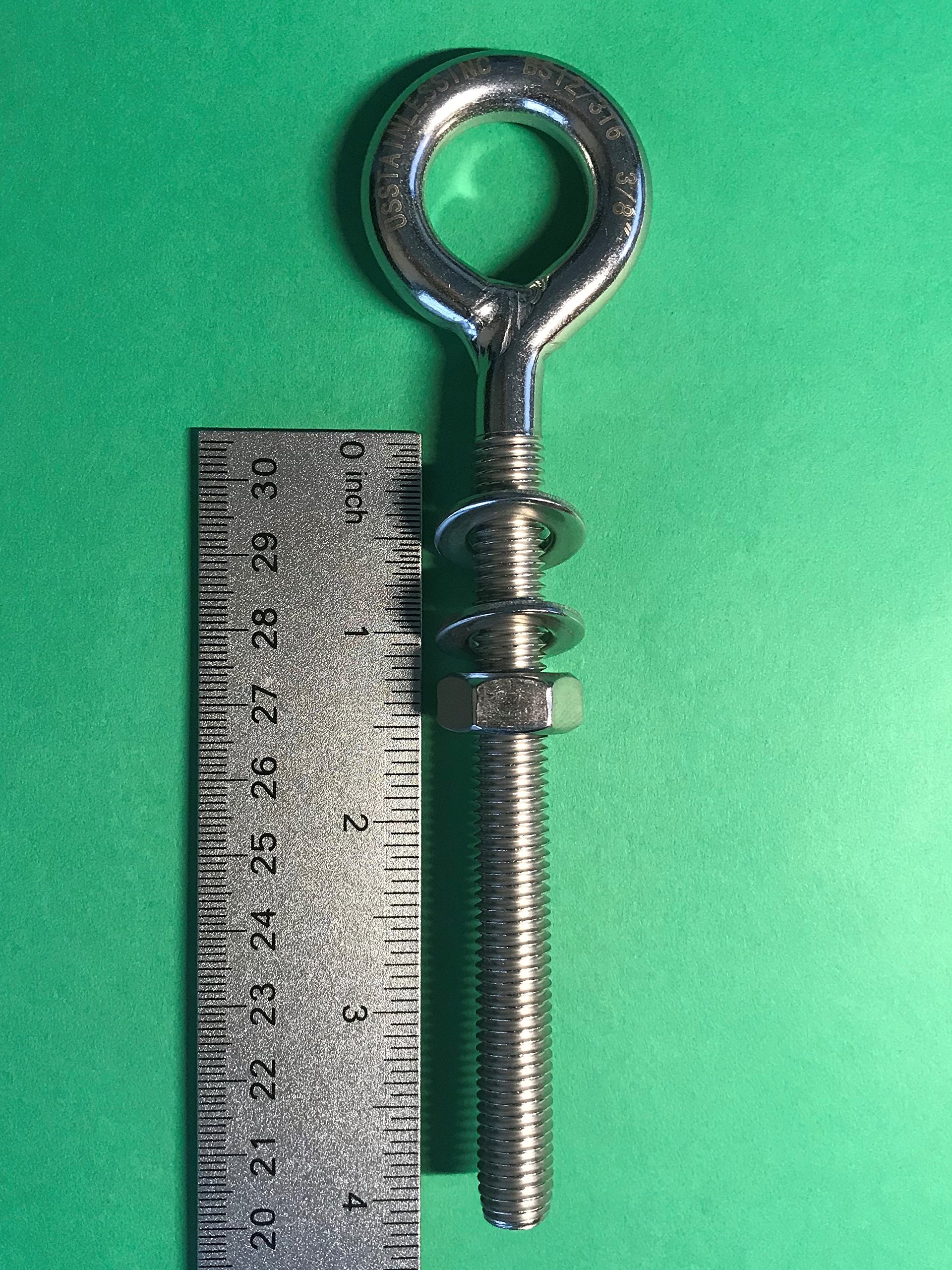 US STAINLESS 2 Pieces Stainless Steel 316 M10 Eye Bolt 10mm x 100mm (3/8" x 4") Marine Grade Pitch of 1.5