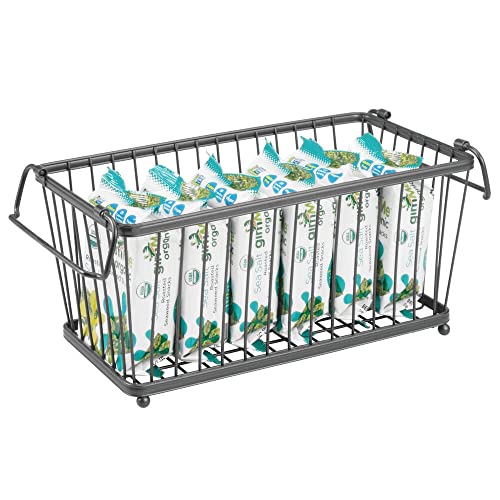 mDesign Household Stackable Metal Wire Storage Organizer Bin Basket with Built-in Handles for Kitchen Cabinets, Pantry, Closets, Bedrooms, Bathrooms - 12.5" Wide, 6 Pack - Graphite Gray
