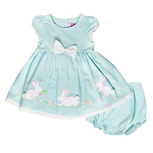 Good Lad Newborn/Infant Girls Turquoise Seersucker Dress with Bunny Appliques (6/9M)