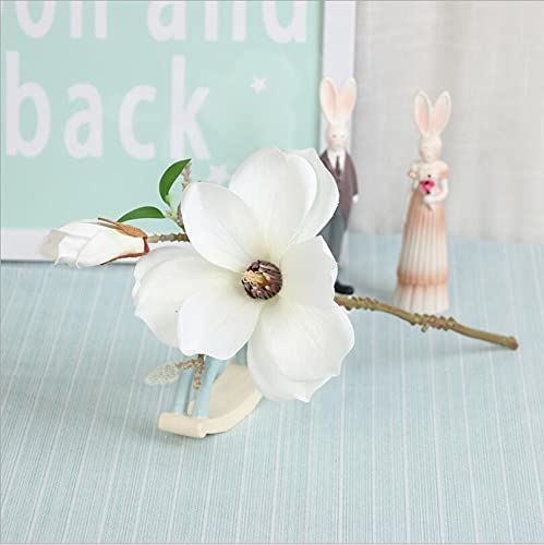 6 Stems Artificial 2 Head Magnolia Flowers, Realistic Silk Flower Bouquet for Floral Arrangements Home Table Decor Photo Props,White