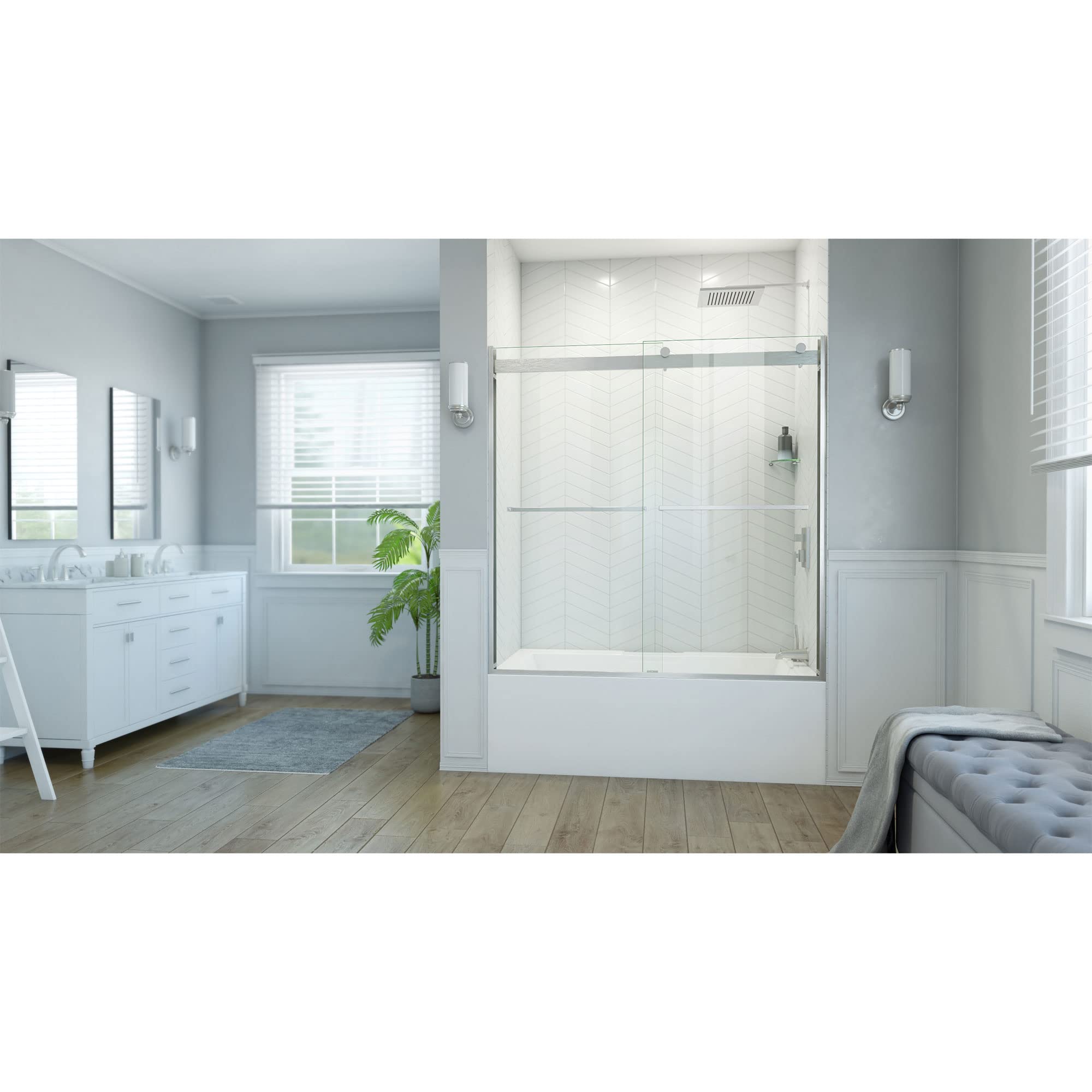 DreamLine Essence-H 56-60 in. W x 60 in. H Semi-Frameless Bypass Tub Door Brushed Nickel