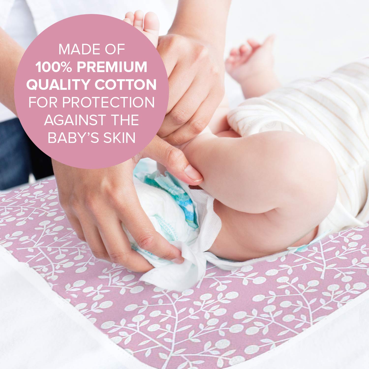Kushies Deluxe Waterproof Changing Pad Liners - 20 x 30 inches Baby Changing Table Liners - Baby Changing Pads - Diaper Changing Flat Liner Pad Waterproof Portable (Pink Berries)