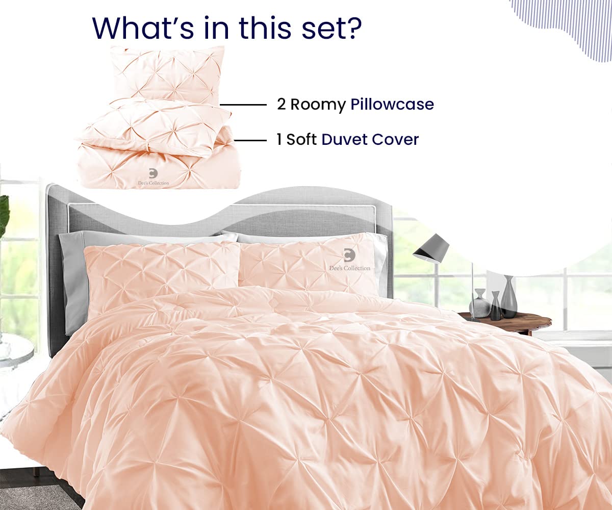 Dee's Collection Alaskan King Size Duvet Covers Egyptian Cotton 600 Thread Count Ultra Soft and Breathable 3 Piece Set Peach Pinch Quilt Cover with Zipper Closure & Four Corner Ties