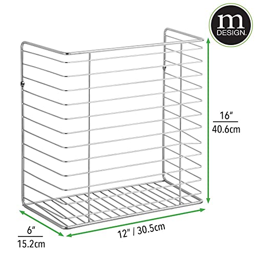 mDesign Metal Wire Wall Mounted Shelf for Kitchen Pantry - Mountable Hanging Organization Vegetable Baskets for Kitchen Wall - Hold Produce, Towels, Bread, Mail, Concerto Collection - Chrome