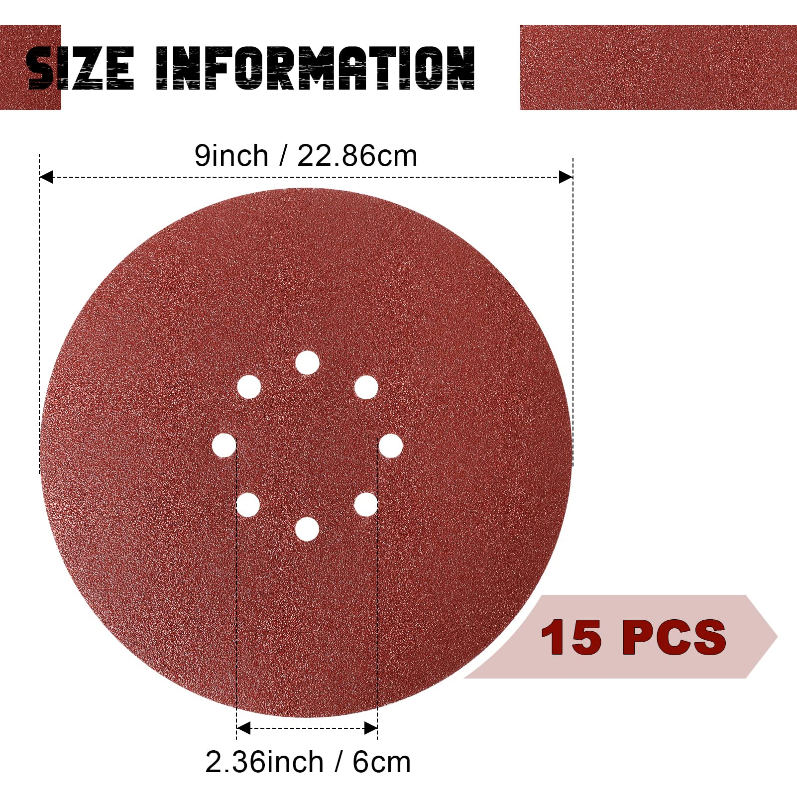 9 Inch 8 Hole Sanding Disc, GOH DODD 40 Grit 15 Pieces Hook and Loop Sandpaper Aluminum Oxide Sanding Pads Sand Paper for Drywall Sander
