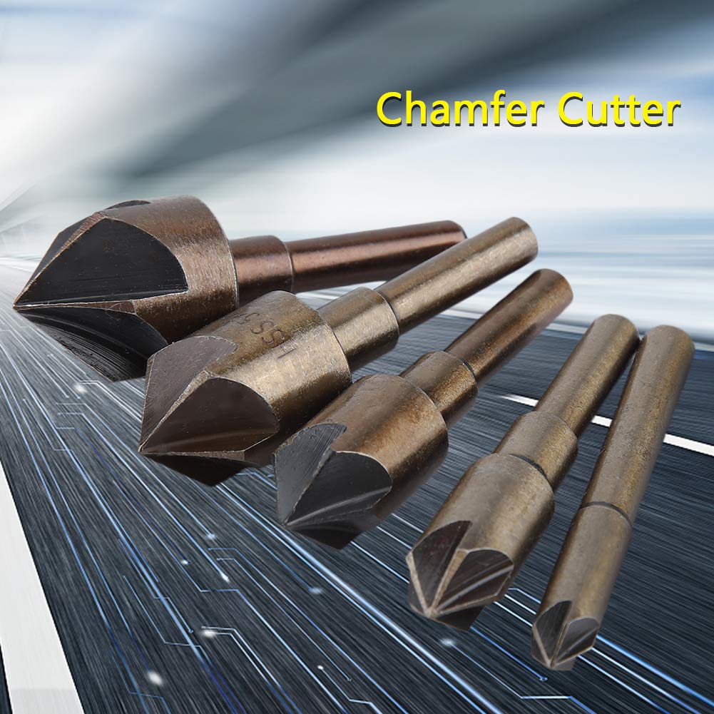 5pcs Countersink Drill Bits Set Five-Edge Chamfering Deburring Tool 1/4" 3/8" 1/2" 5/8" 3/4"