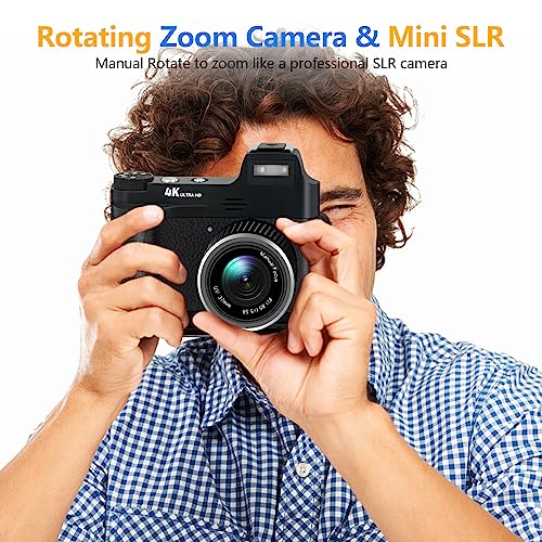 4K Digital Camera for Photography and Video - lovpo 4K 48MP Vlogging Camera for YouTube with SD Card, Manualfocus, 18X Digital Zoom Travel Portable Video Camera with Neck Strap, Anti-Shak, Mode Dia