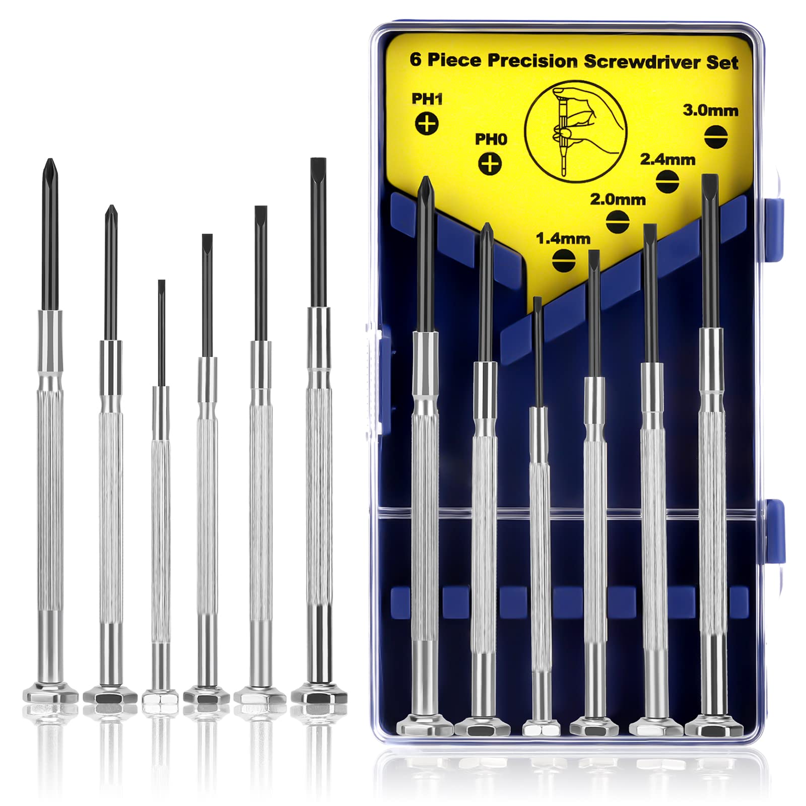 6PCS Small Screwdriver Set - SuCiiBo Premium Mini Screwdriver Set with 6 Different Size Flathead and Small Phillips screwdriver for Electronics, Jewelry, Watch, Toys, Computer Repair