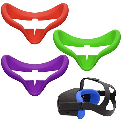 4 Pieces Silicone Cover Eye Pad Compatible with Oculus Quest 2 Eye Cushion Cover Sweatproof Lightproof Accessories (Purple, Blue, Red, Green) (Purple, Blue, Red, Green)