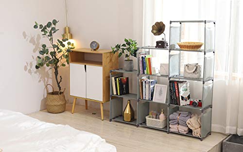 YCOCO 9 Cubes Bookshelf Office Storage Shelf Plastic Storage Cabinet,Multifunctional Non Woven Storage Rack,Grey