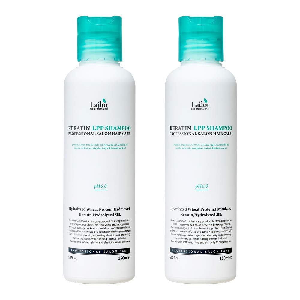 LA'DOR Keratin LPP Damage Care Shampoo w/Proteins & Plant Oils - pH Balanced Sub Acidic for Dry Damaged Frizzy Coarse Thinning Hair - NO Silicone, Paraben, Sulfate, Alcohol 5.07 Fl Oz (2pcs) LADOR