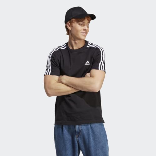adidas Men's Essentials Single Jersey 3-Stripes T-Shirt, Black/White, 3X-Large