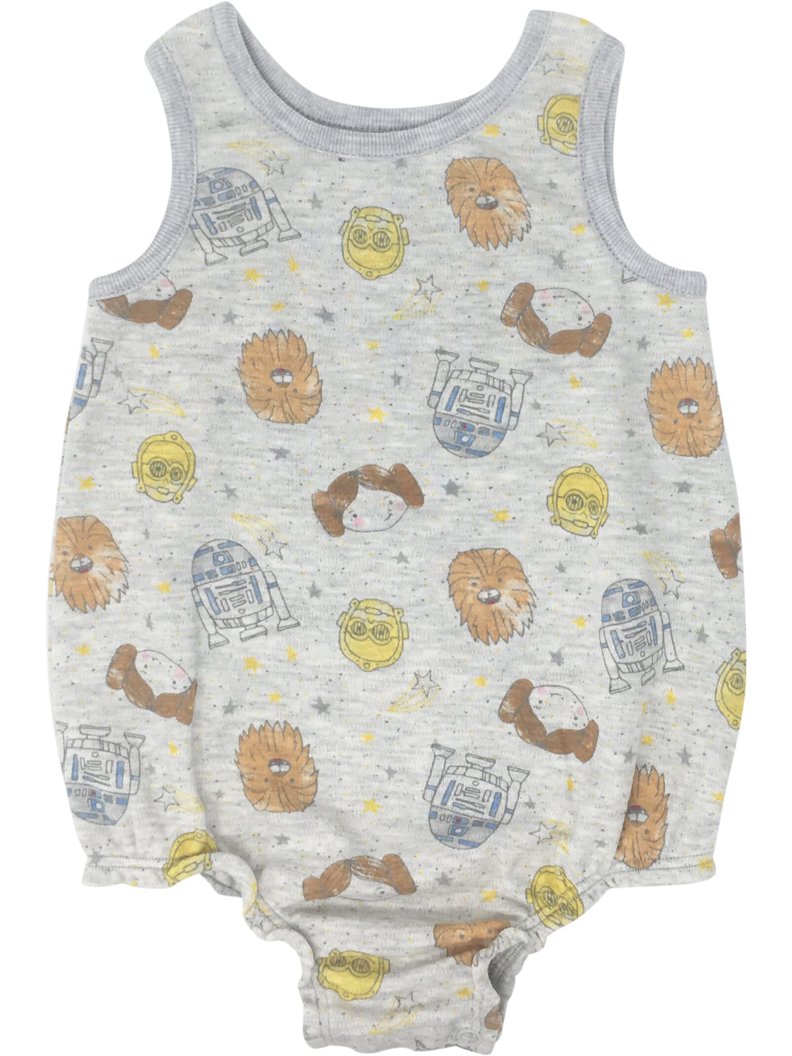 STAR WARS C-3PO Princess Leia Chewbacca R2 D2 Newborn Baby Girls Bodysuit and Romper Grey 0-3 Months