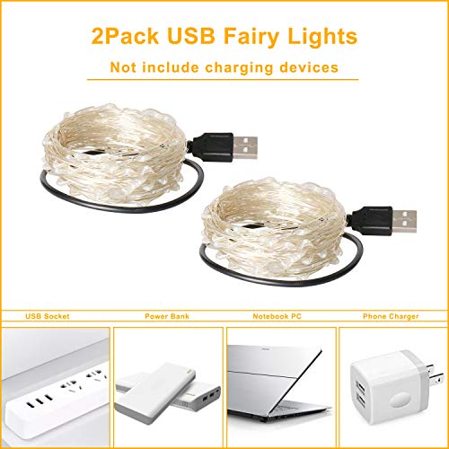 Blingstar Fairy Lights - 2 Pack of USB Powered Warm White 33Ft 100 LED String Lights - Perfect for Christmas, Parties, Weddings, Festivals, Bedroom and Table Decoration