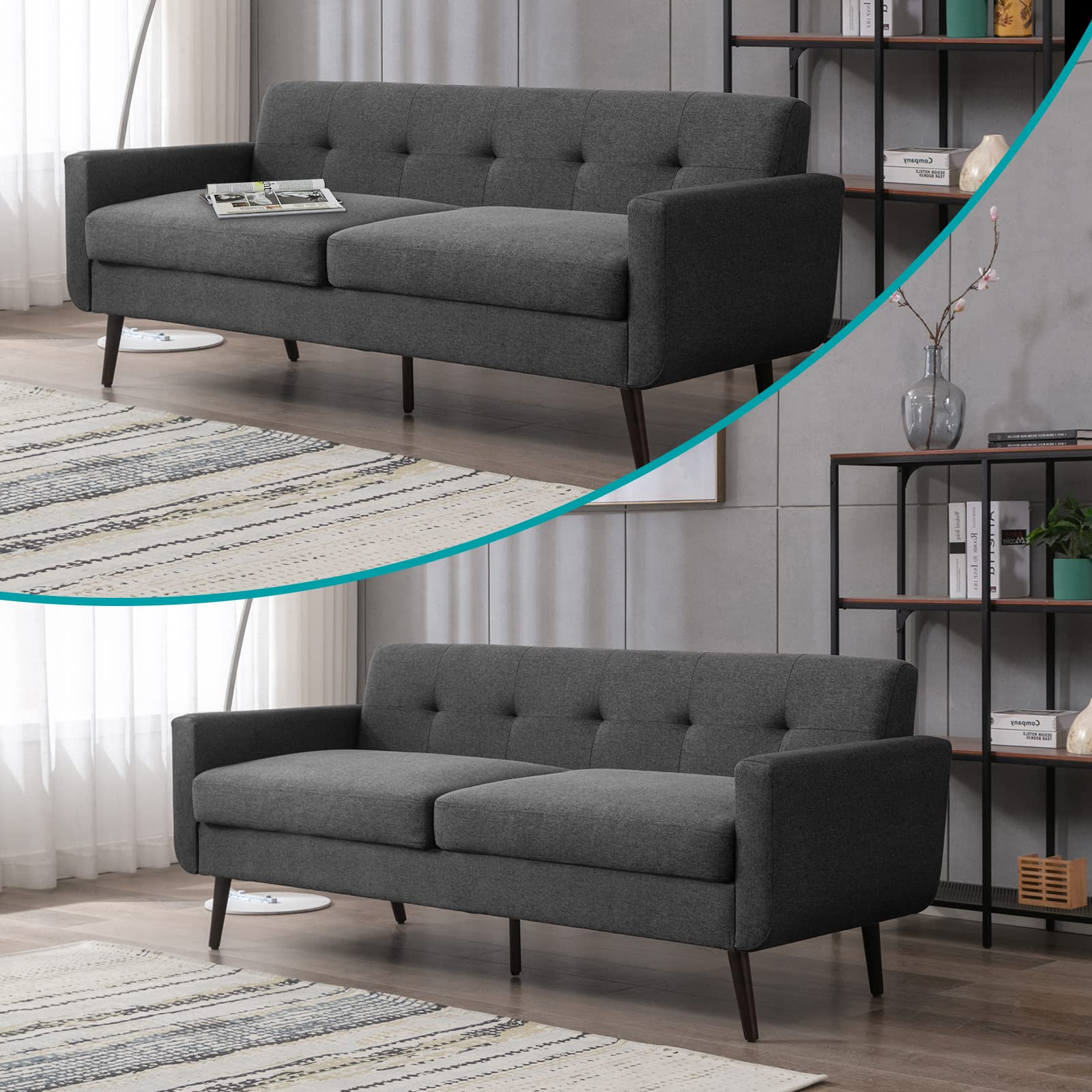 BALUS 80" W Sofa Couch, Upholstered Modern Couch Oversized Loveseat Button Tufted with Thickened Cushion, Mid Century Furniture for Living Room/Bedroom/Apartment Office, Easy Assembly