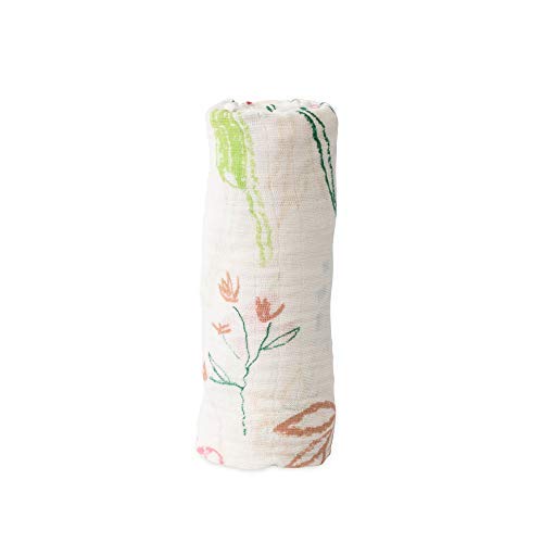 Red Rover Kids Cotton Muslin Swaddle - 47”x 47”- 100% Cotton – Machine Washable – Softer with Every Wash – Playful Designs -Soft, Breathable & Lightweight – Unisex (Pastel Petal)