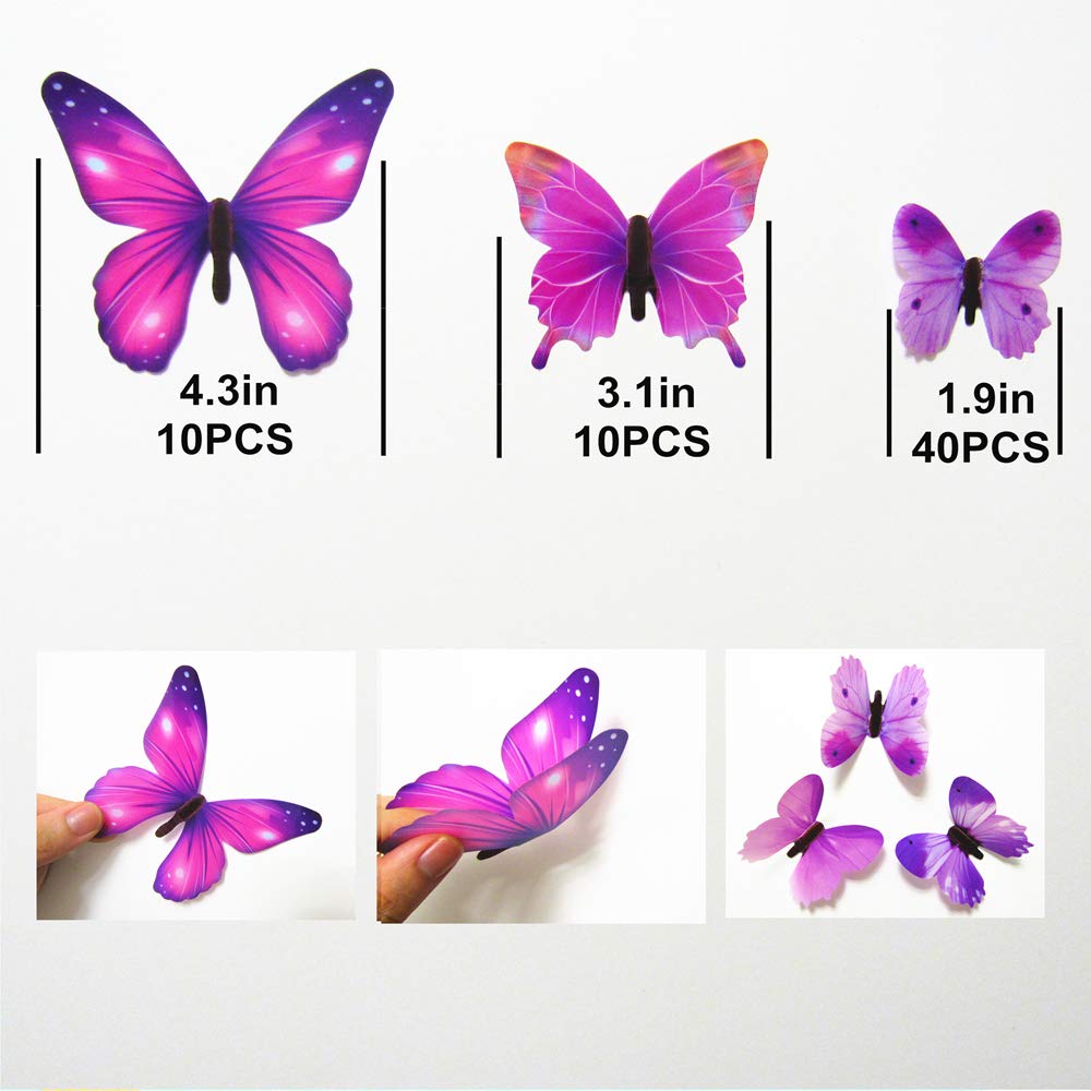 60PCS Butterfly Wall Decals - 3D Butterflies Decor for Wall Removable Mural Stickers Home Decoration Kids Room Bedroom Decor (Green)