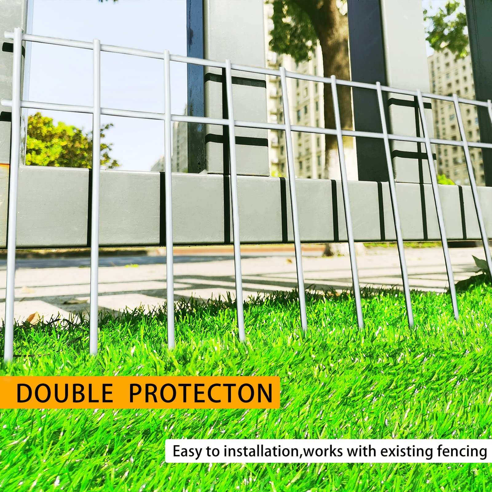 Adavin White Animal Barrier, 10 Pack 20in(L) X10in(H) No Dig Fence, Dog Digging Fence Barrier Rabbit Fence Protector, Galvanized Steel Stakes 2 inch Spike Spacing, Outdoor Yard Patio.Total 17 Ft(L)