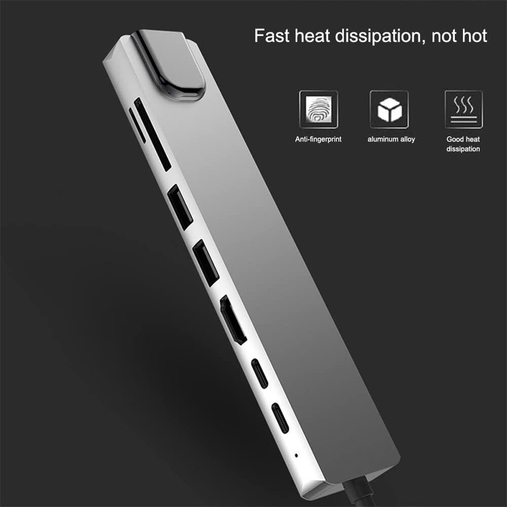8-in-1 USB-C Hub Docking Station Adapter with 4K HDMI HD Display / 87W USB-C PD3.0 Power Delivery / USB-C Data Transmission / 2 * USB 3.0 / RJ45 Ethernet / Memory Card Readers