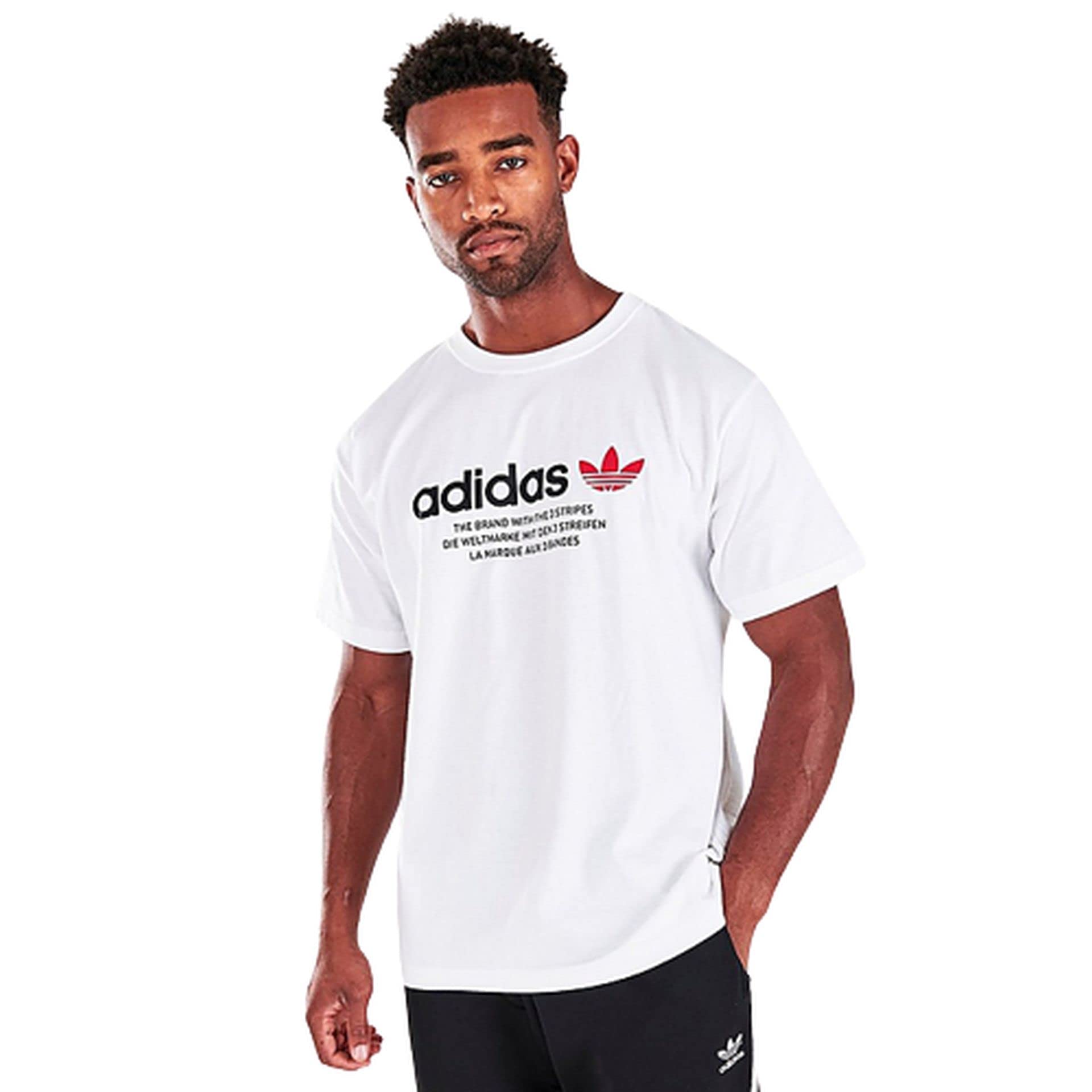 adidas Originals Men's Linear Graphic T-Shirt (Medium, White/Black/Vivid Red)