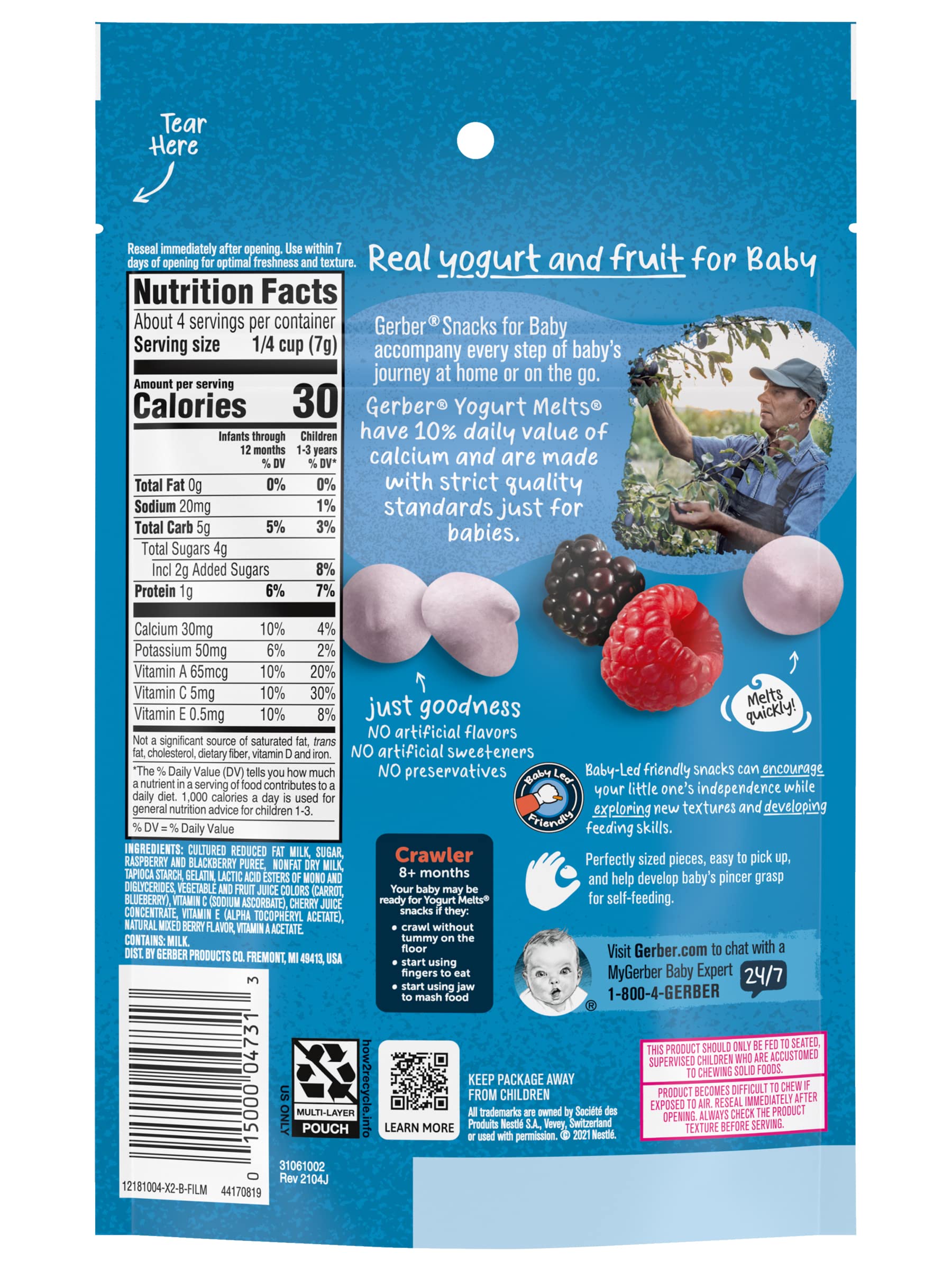 Gerber Baby Snacks Yogurt Melts, Mixed Berries, 1 Ounce (Pack of 2)
