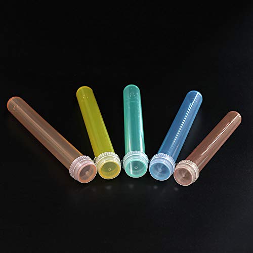 Labvida Assorted Color Plastic Test Tubes Shots with Flex Caps, 50pcs Dia.16x125mm | vol. 25ml PP Material, LVI002
