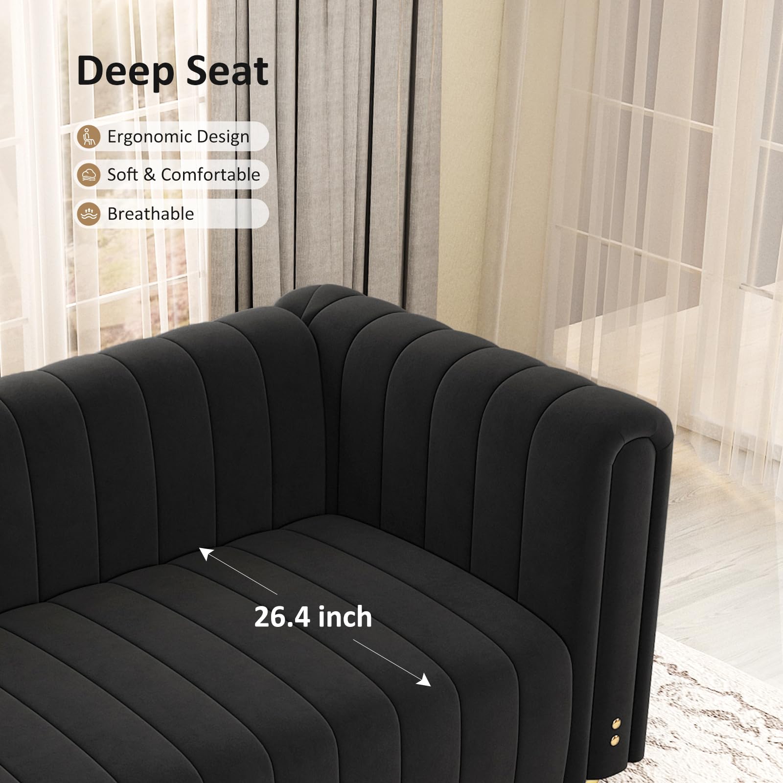 ANTTYBALE 81" W Tufted Velvet Couch,Modern Velvet Sofa with Round Handrails and Metal Ball Legs for Living Room,Office,Apartmen
