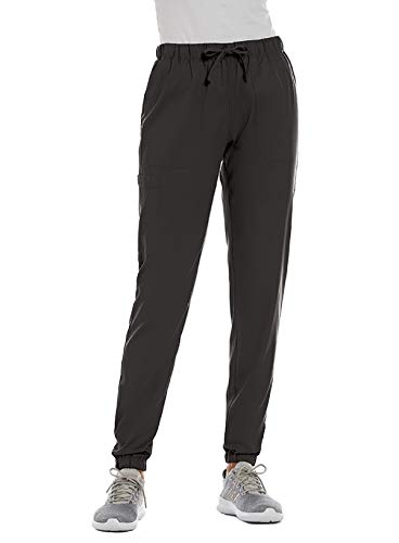 Scrubs for Women Set 7 Pocket 4-Way Stretch Mock Wrap and Jogger Pant Elements EL9905 (Pewter, Large)