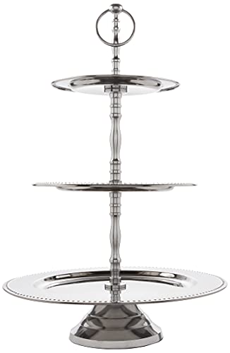 Elegance 3-Tier Beaded Buffet Serving Stand, Silver, Large