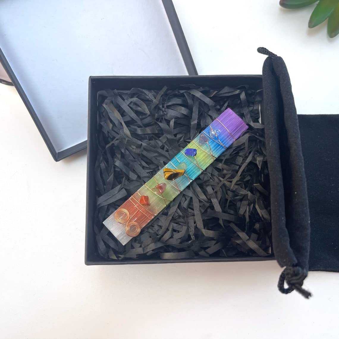 7 Chakra Healing Selenite Stick. Natural Tumble Stone Wand. Pendant, Gemstone, Meditation, Charging, Clearing, Meditation Yoga Decor., Small