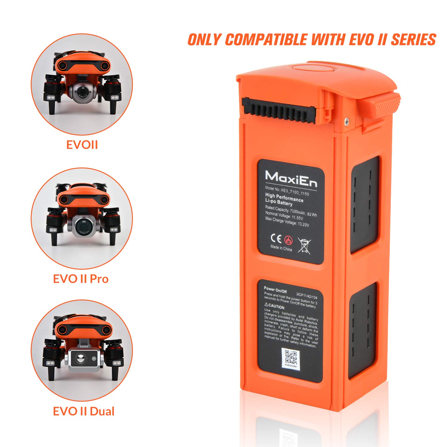 Autel Robotics EVO 2 Battery 7100 mAh 11.55V Smart Battery for EVO II/EVO II Pro/EVO 2 Enterprise/RTK/EVO 2 Dual 640T Drones(V2 & V3), 2025 N-e-w, Orange