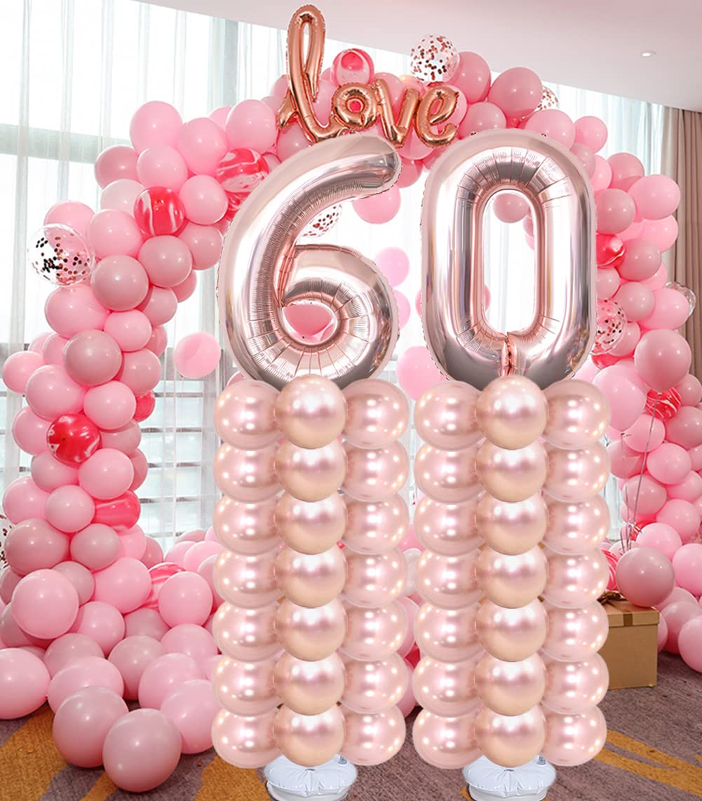 60th Birthday Decorations Kit for Women Ladies,Rose Gold 60th Birthday Balloons Column for 60s Party Decorations and 60th Anniversary Decorations (Rose Gold) (Rose Gold)