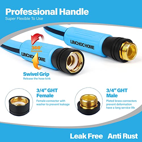 Garden Hose 50 FT,Flexible Heavy Duty Hybrid 5/8-Inch Kink-resistant Rubber Water Hose Kit with Hose Holder,All-weather, Lightweight,Burst 450PSI