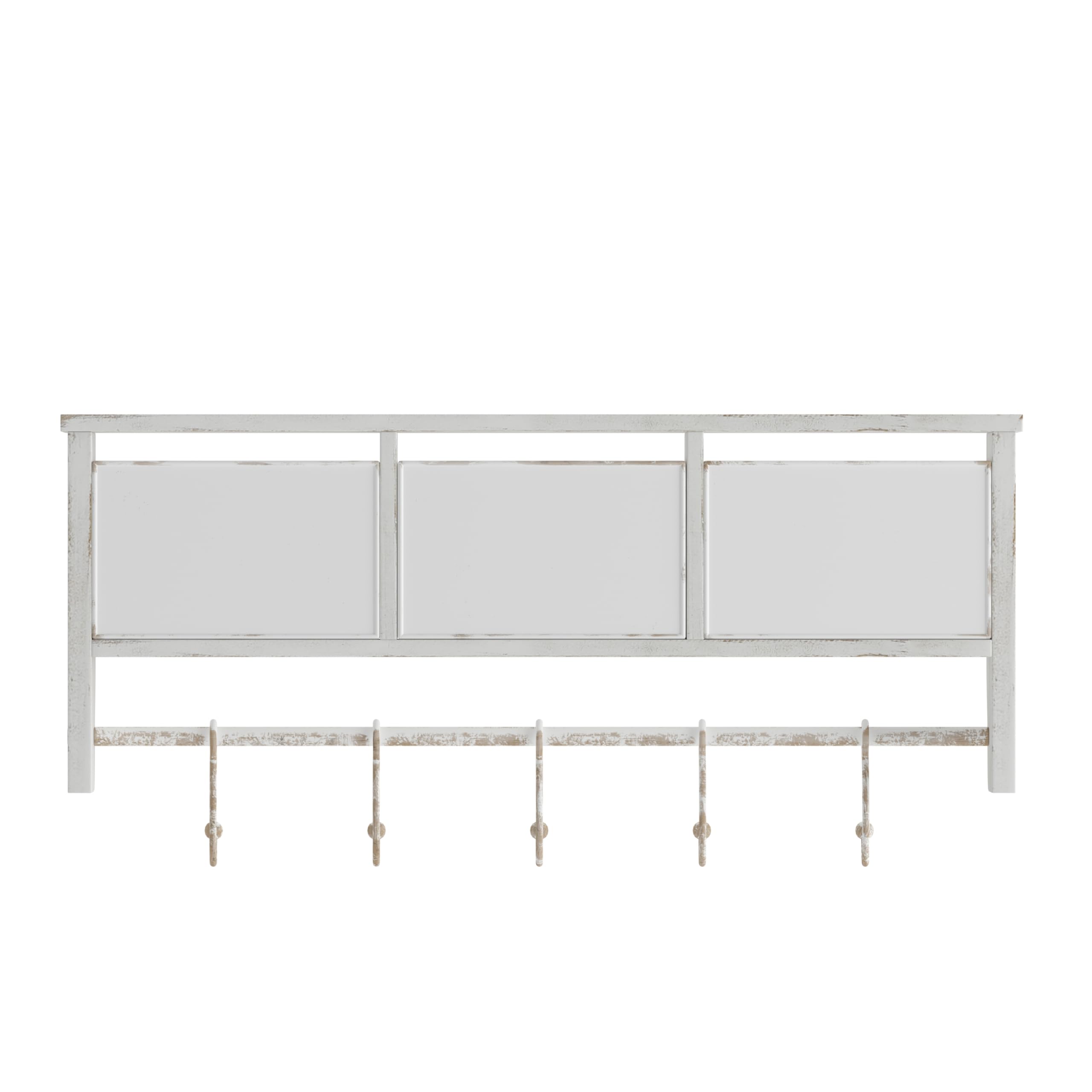 Merrick Lane Enid Wall Mount Storage Rack - Whitewashed Pine Wood - 24" Wide - Upper Shelf - 5 Hooks - Wire Baskets - For Entryway, Kitchen, Bathroom