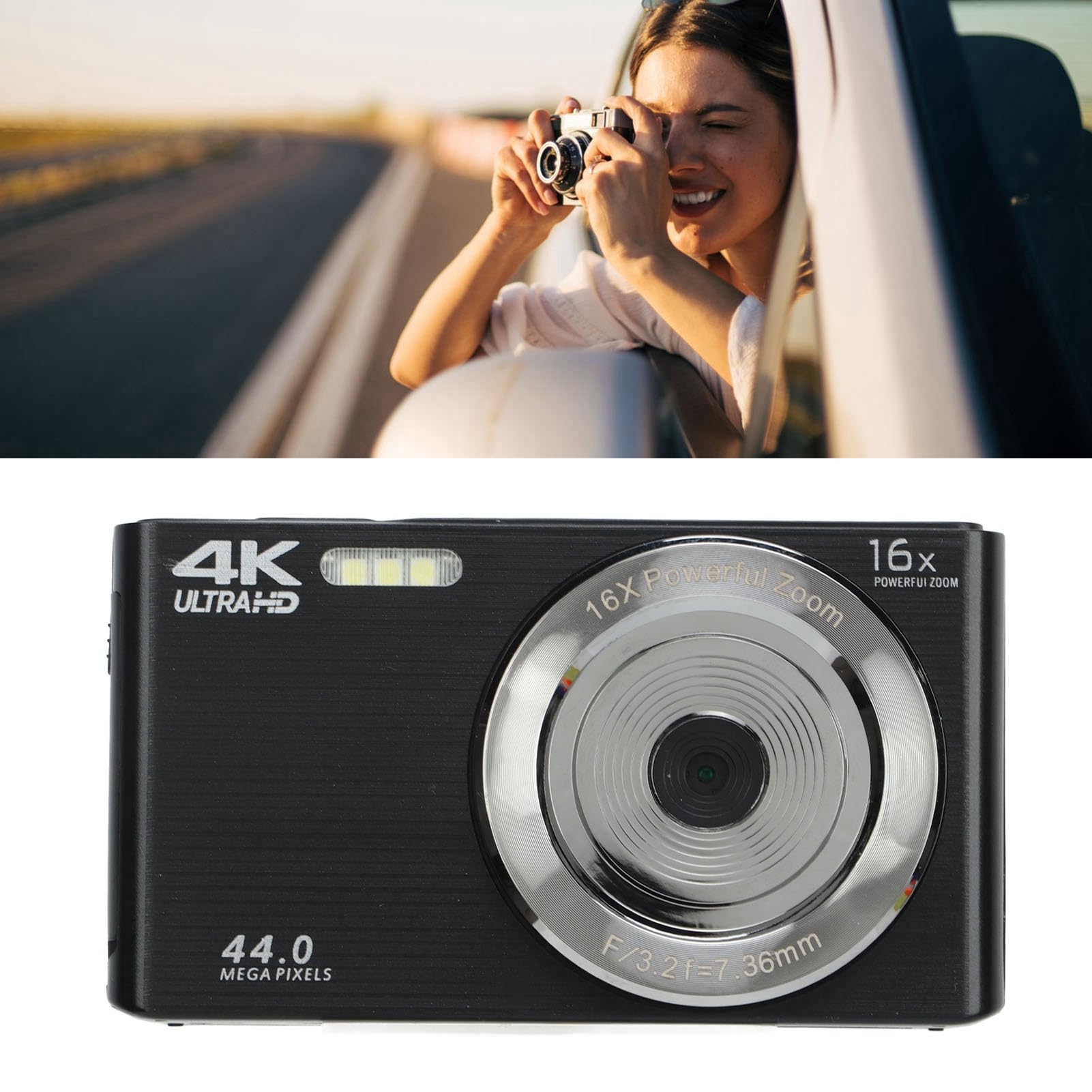 4K HD Camera, 16X Digital Zoom, Impactresistant Plastic Housing, Easytouse 2.8 Inch Screen for Recording (Black)